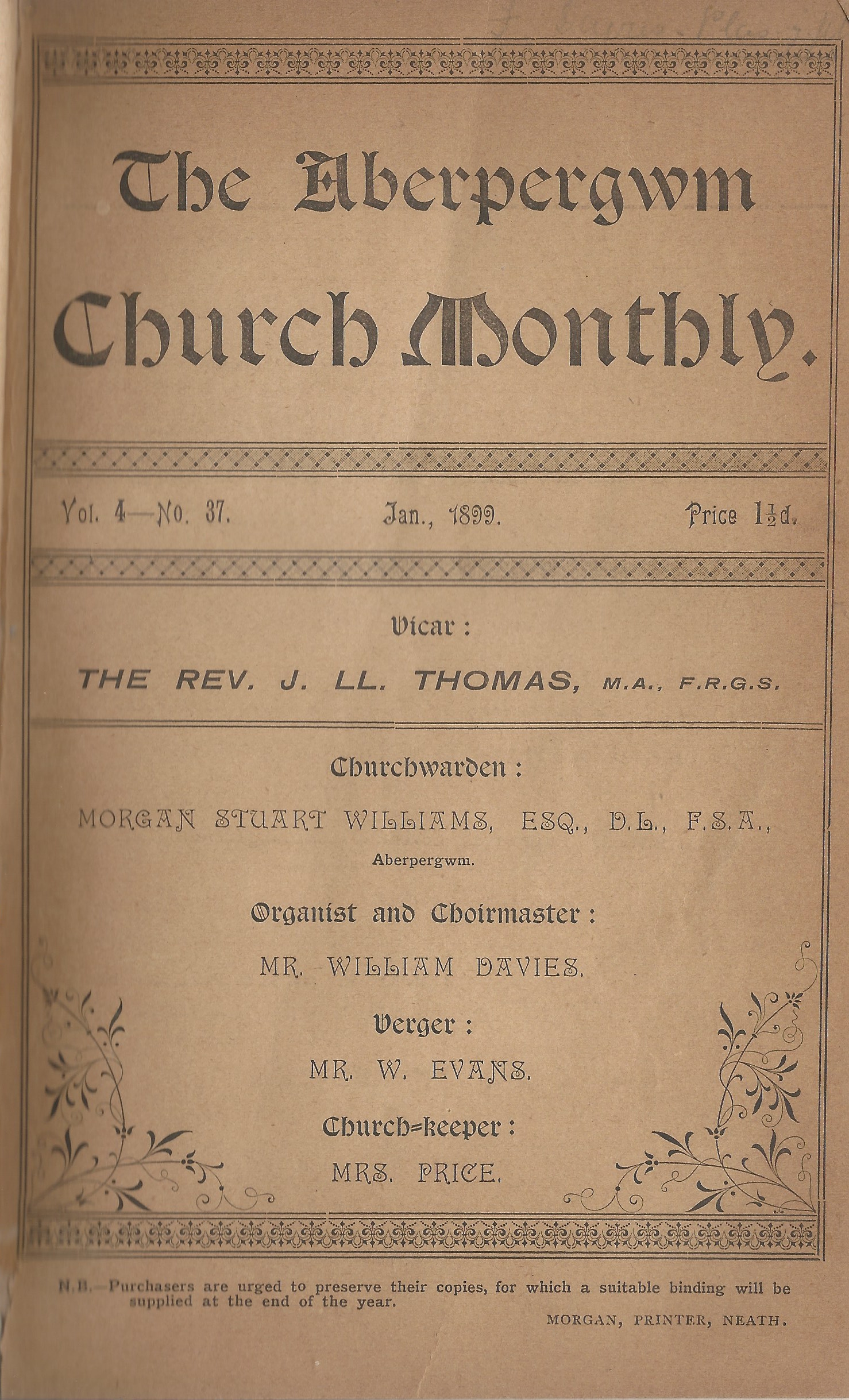 Aberpergwm Church magazine 1899 Jan – Mar | Blaengwrach and Cwmgwrach Timeline Project